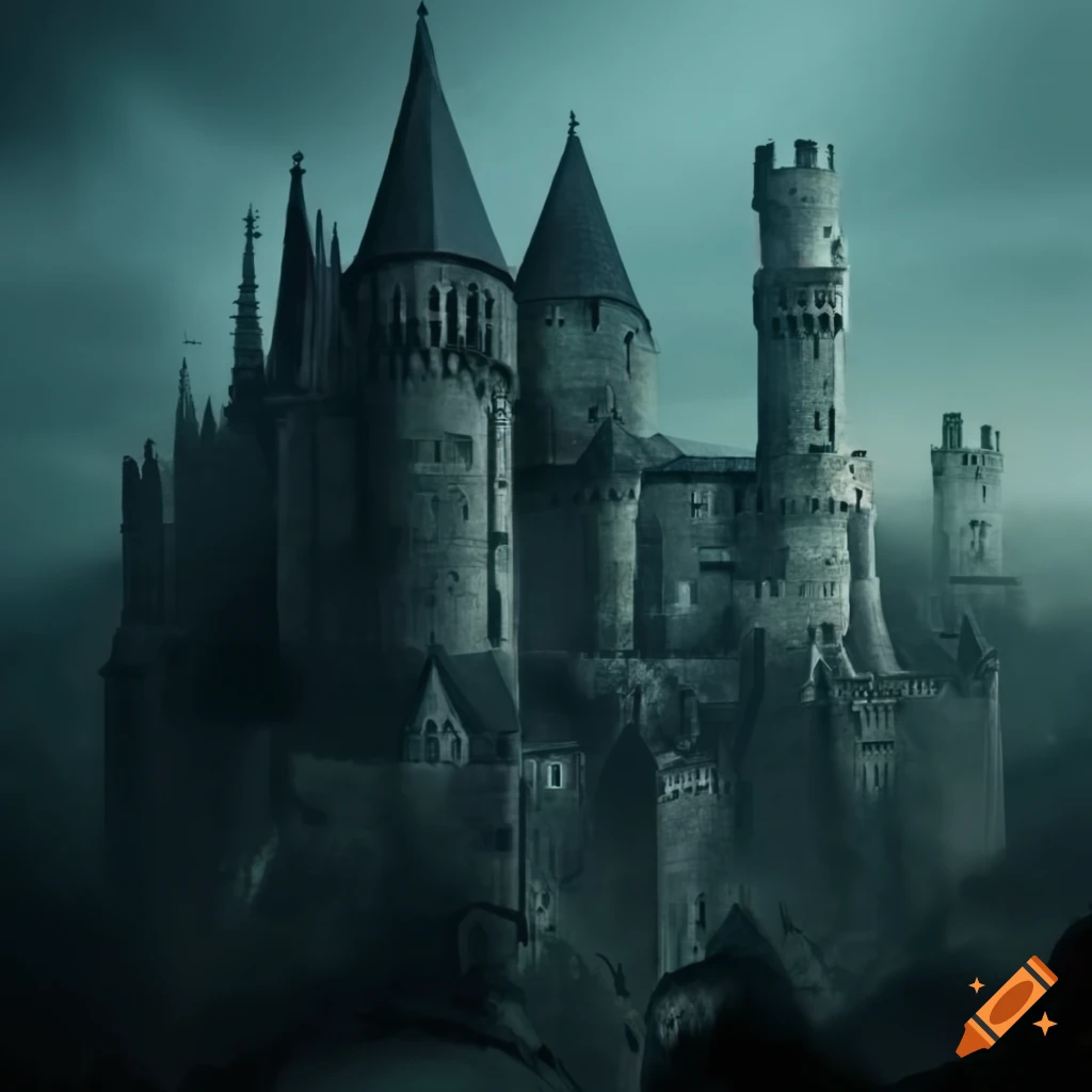Gothic castle in a dystopian medieval setting on Craiyon