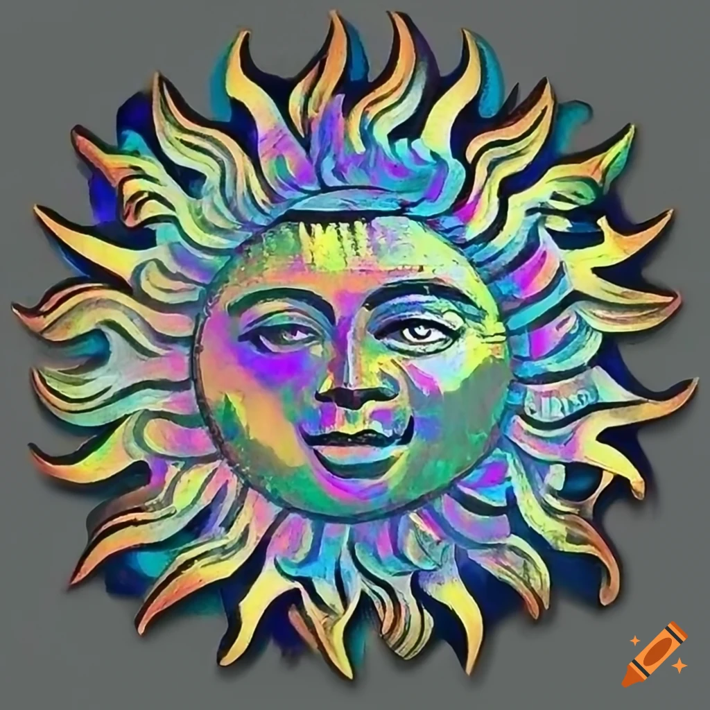 Smiling sun with iridescent pop art on Craiyon