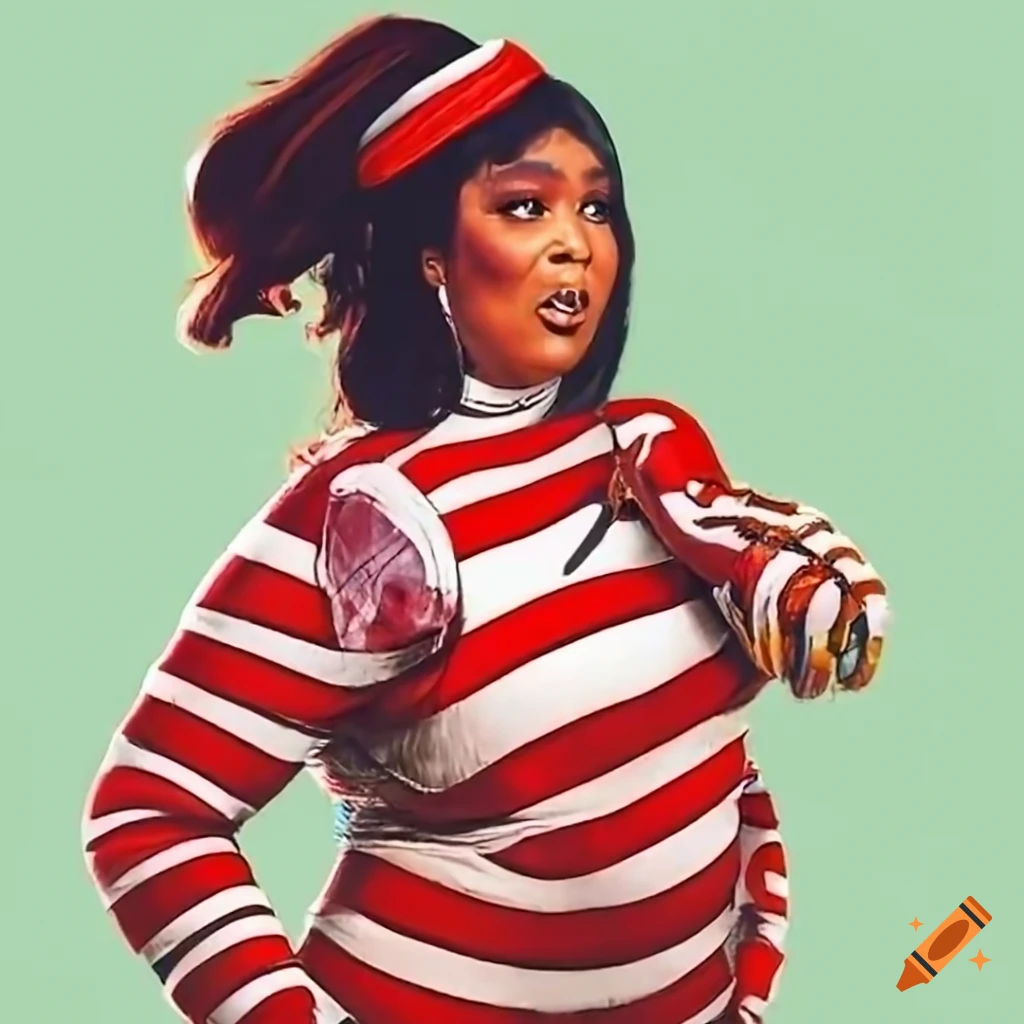 Cartoon interpretation of lizzo as where's waldo character on Craiyon
