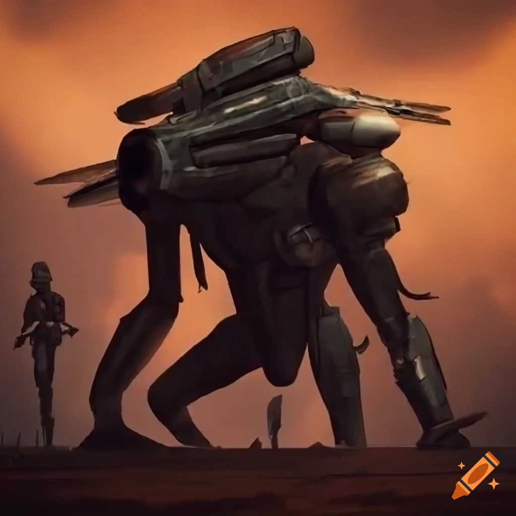 Armored aerodynamic creature flying with jet engines in wasteland ...