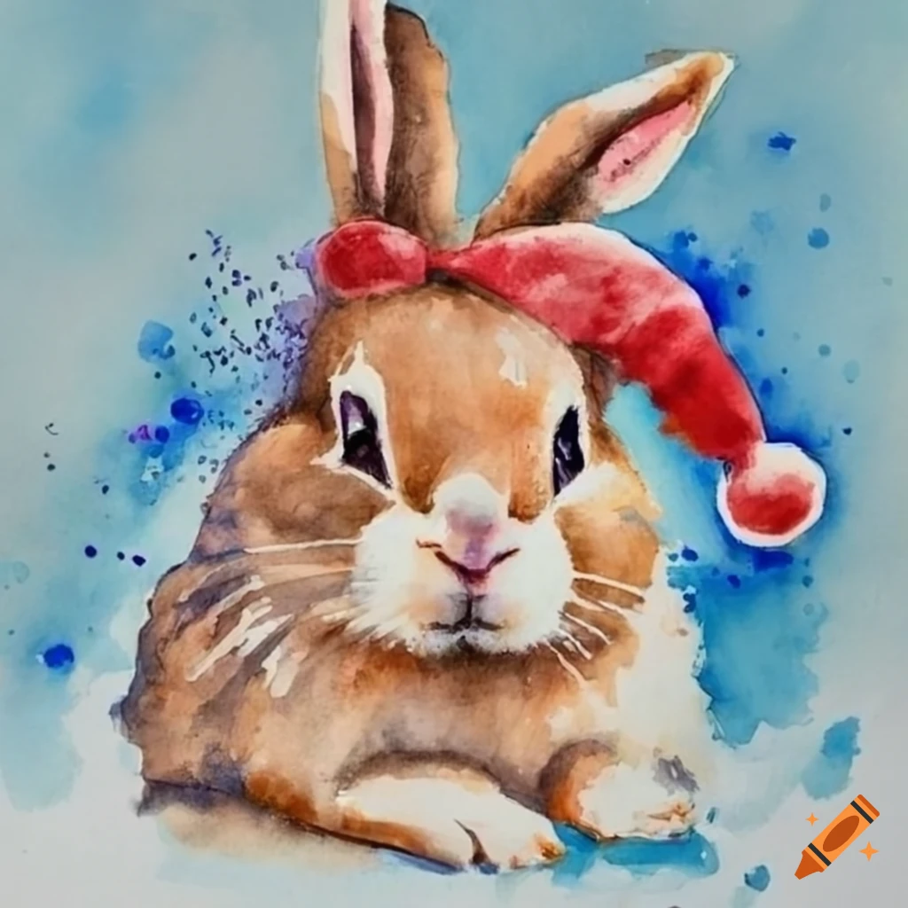 Adorable watercolor christmas bunny on Craiyon