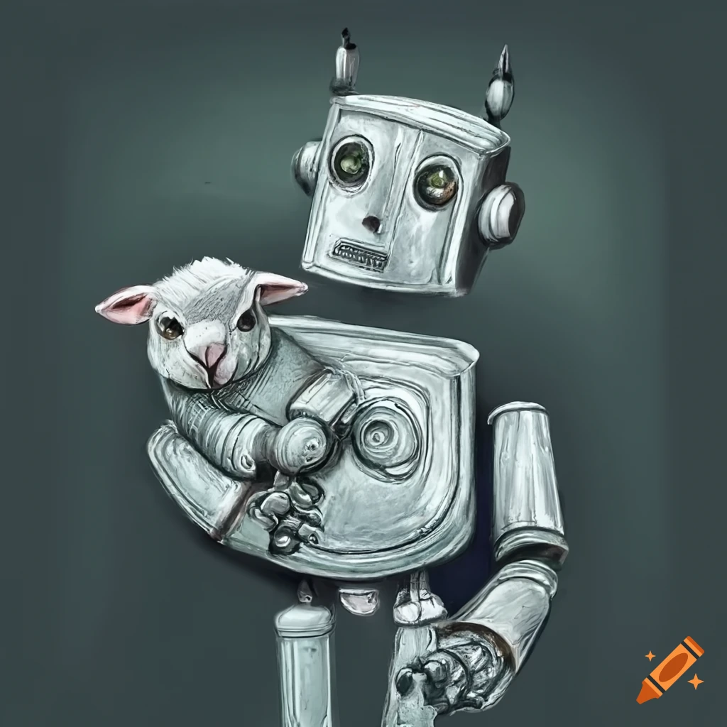 Vintage robot holding a lamb on Craiyon