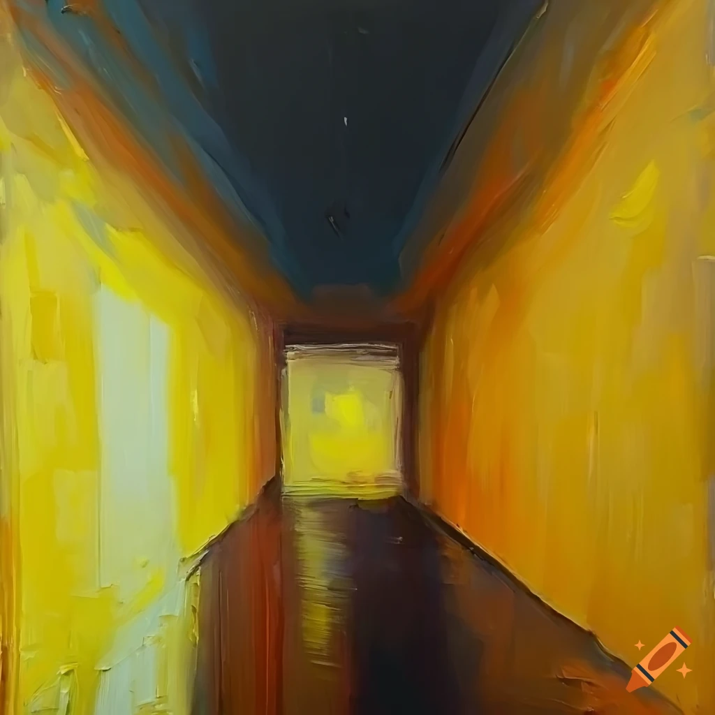 Liminal space in dark yellow with an impressionist oil painting vibe on ...