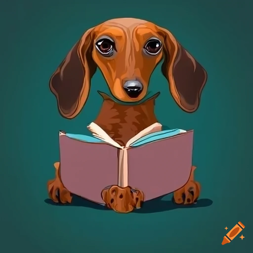 Dachshund reading a book titled Long Story Short in a vector ...