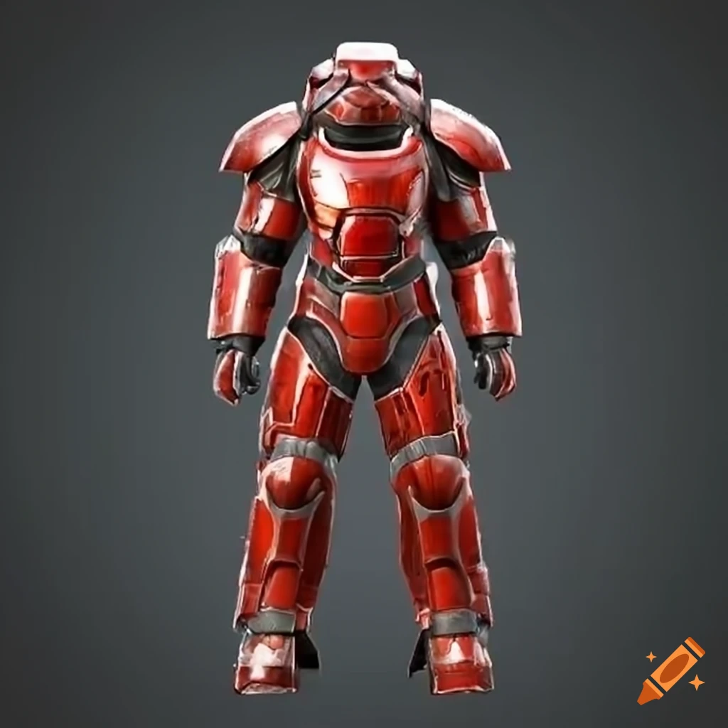 Full body power armor made of red crystals on Craiyon