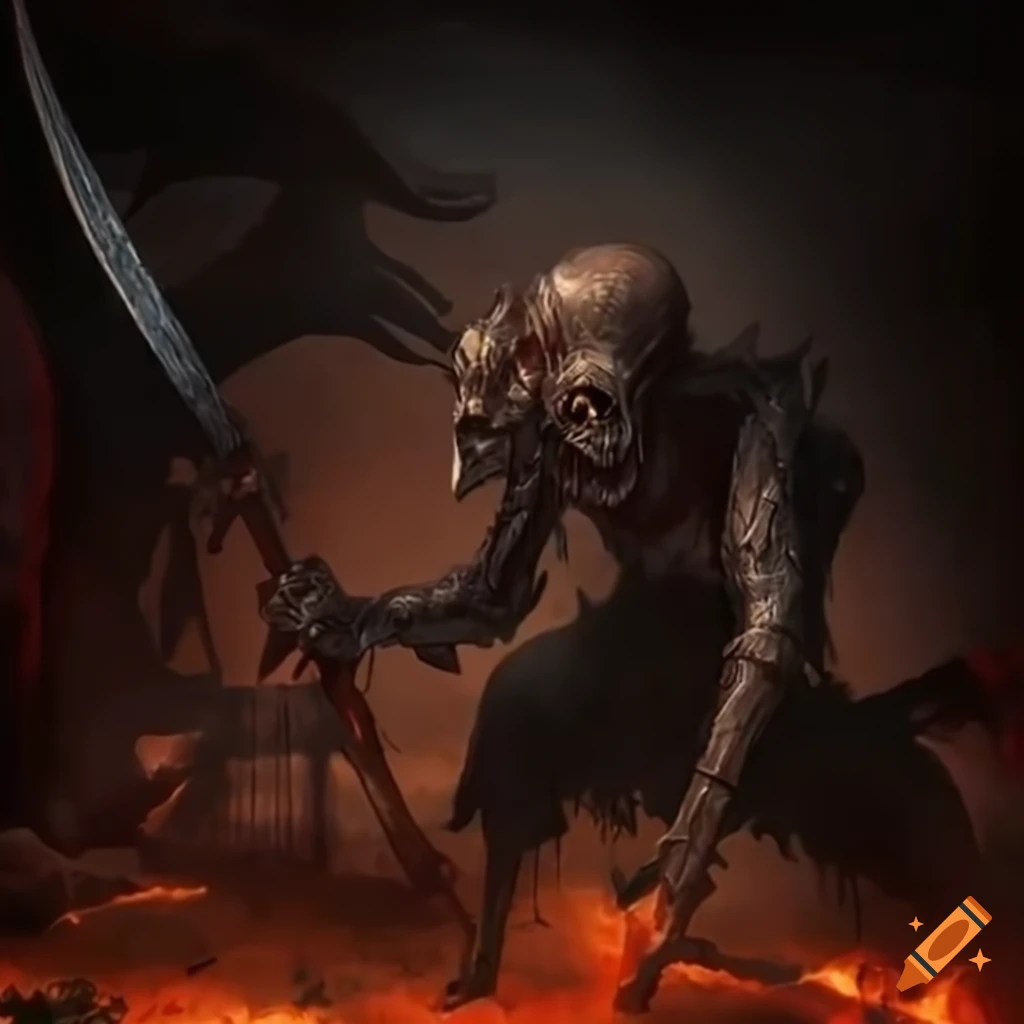 Hero battling dark creatures in a medieval fantasy setting on Craiyon