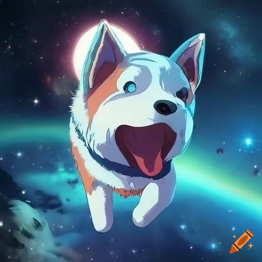 Dog in a space anime on Craiyon