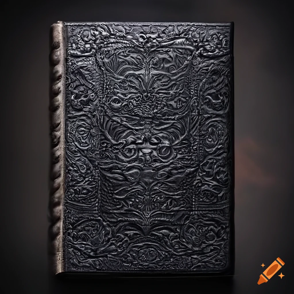 Book bound in deep silver and black leather with intricate embossing on ...