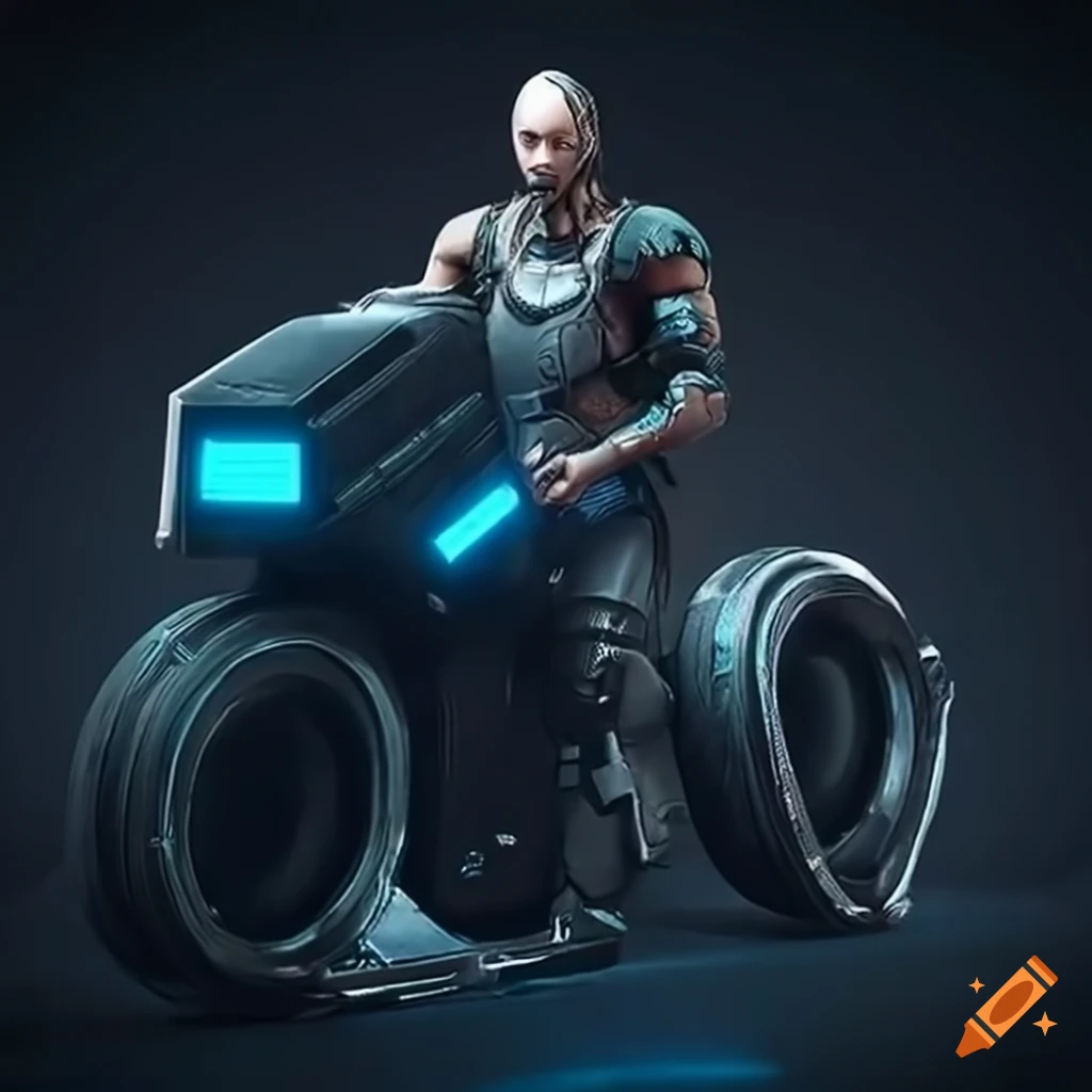 Sci-fi cyberpunk biker with advanced limb technology on Craiyon