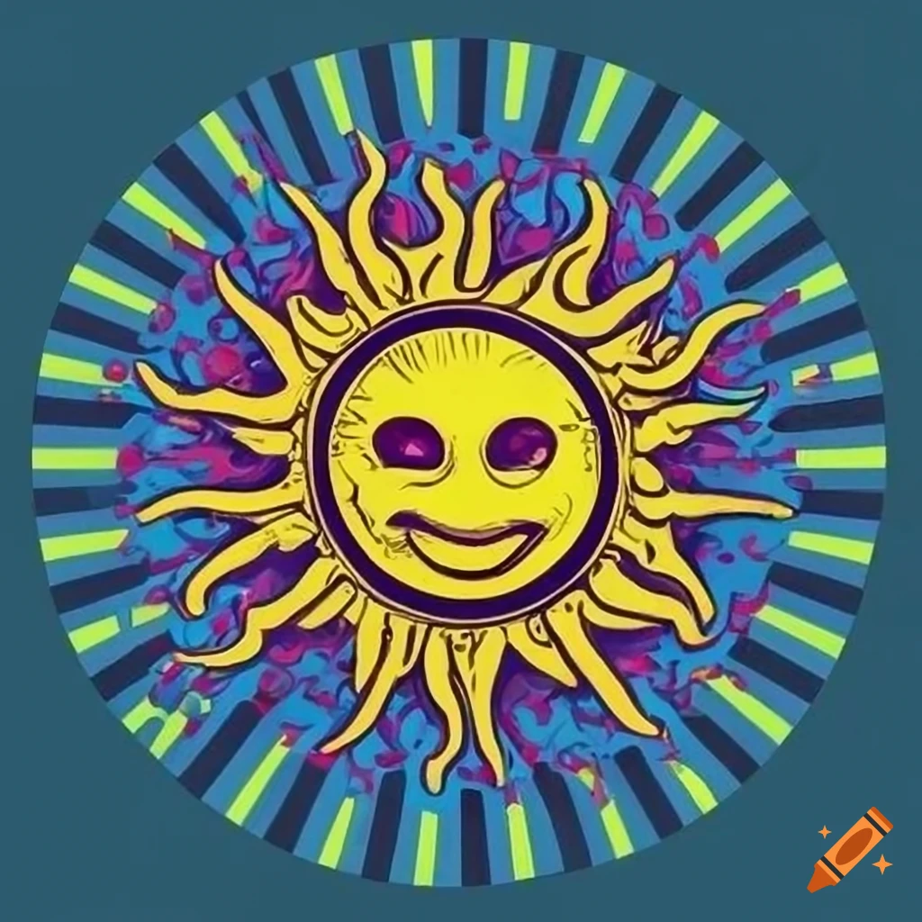 Smiling sun with rays in a circle sticker art style on Craiyon