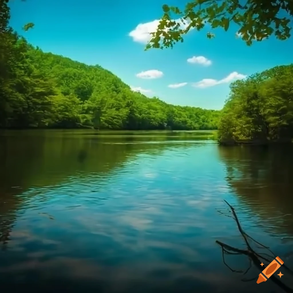 Tranquil arkansas lake stream with a fisherman casting his line on Craiyon