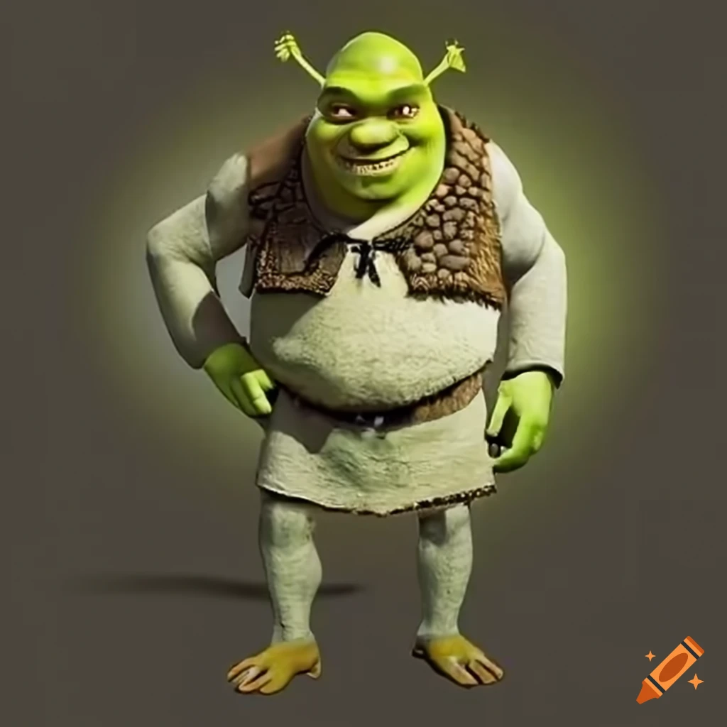 Cursed evil shrek wearing a suit in a meme on Craiyon