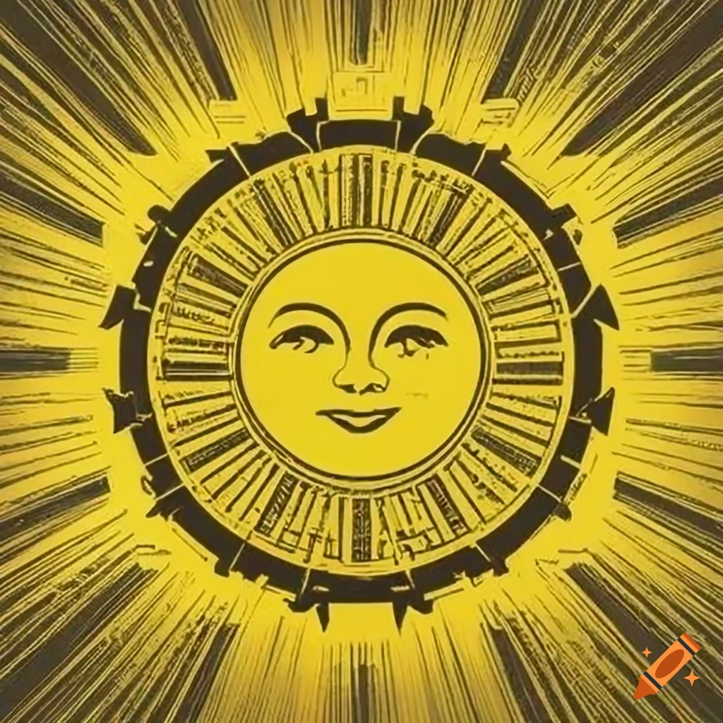 Art deco smiling sun with rays in an engraving style on Craiyon