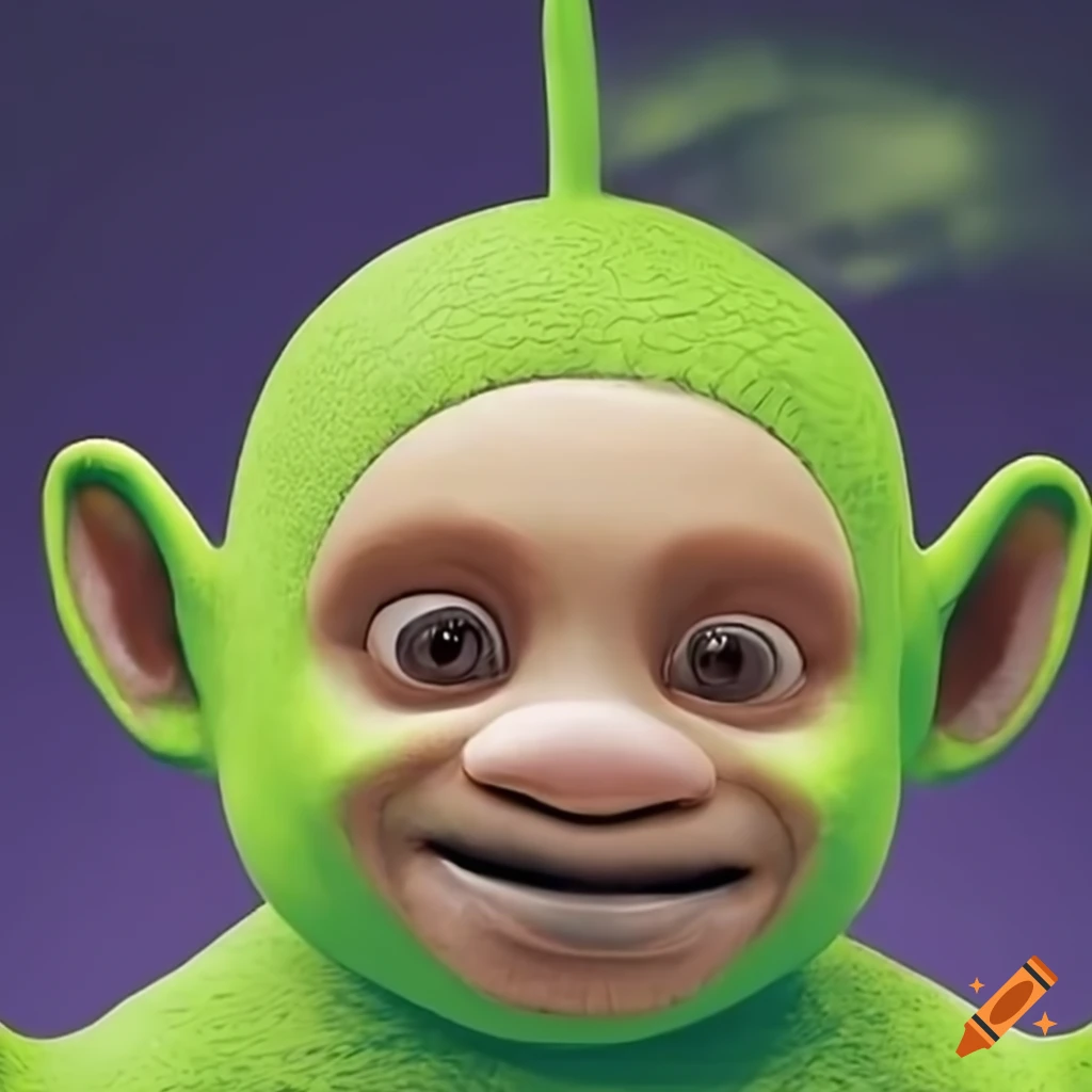 Humorous shrek teletubby mashup on Craiyon