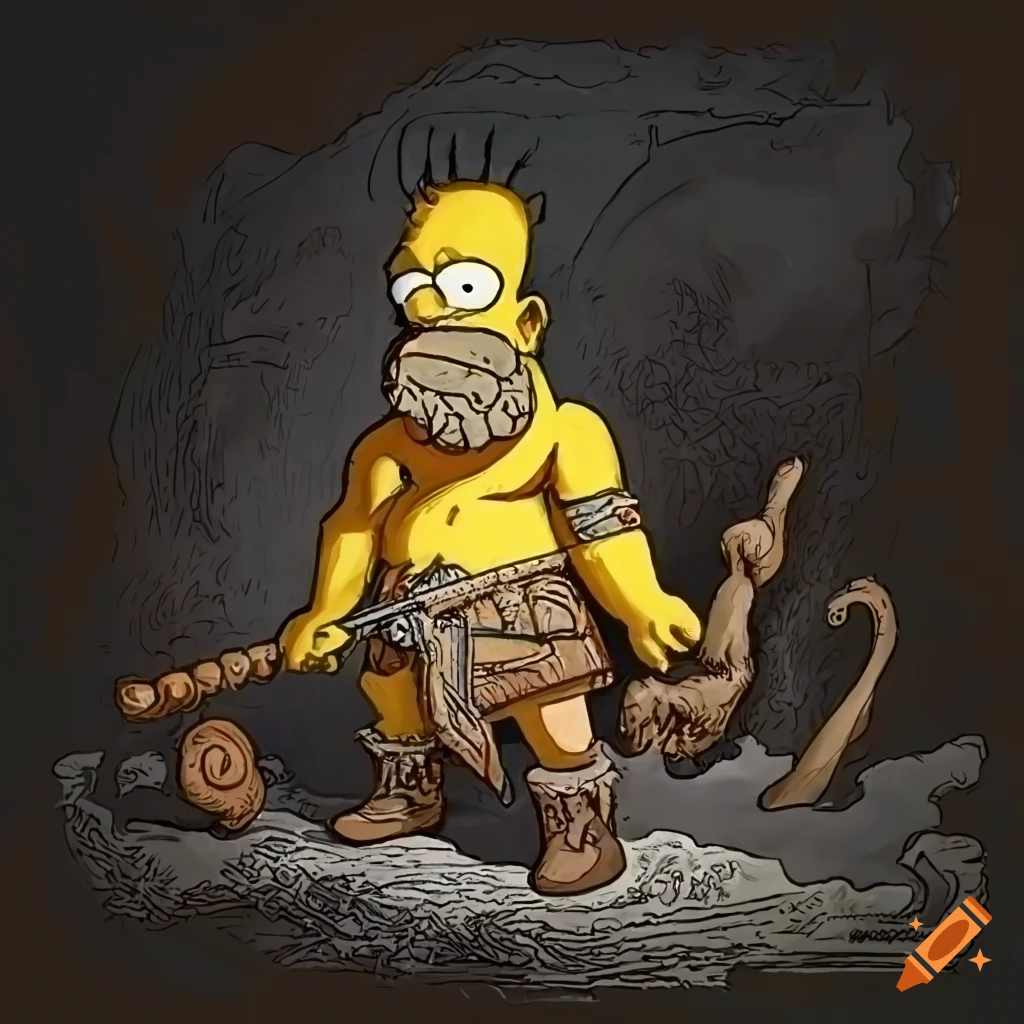 Homer simpson depicted as a barbarian in the style of gustave dore on ...