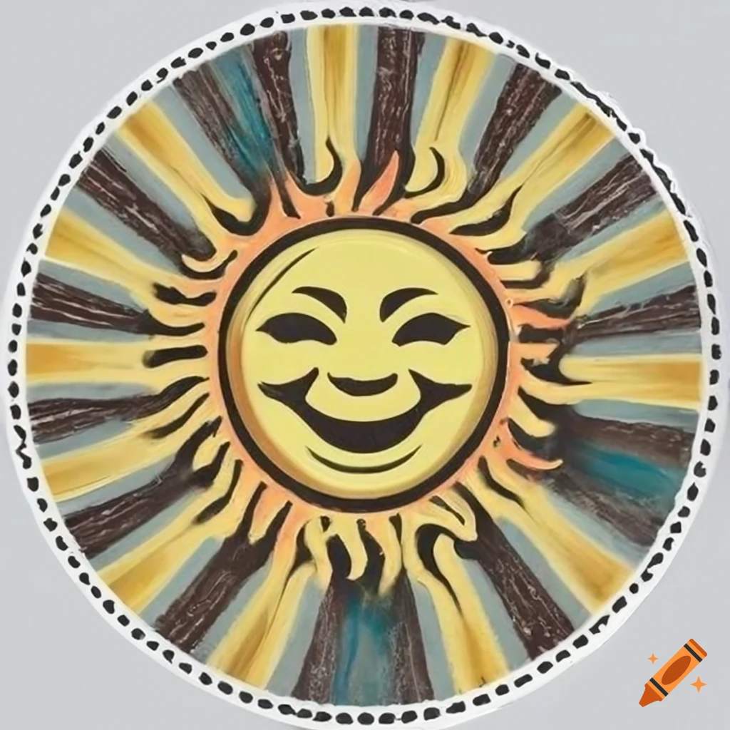 Vintage sticker of a smiling sun with wavy sunrays in a classic style ...