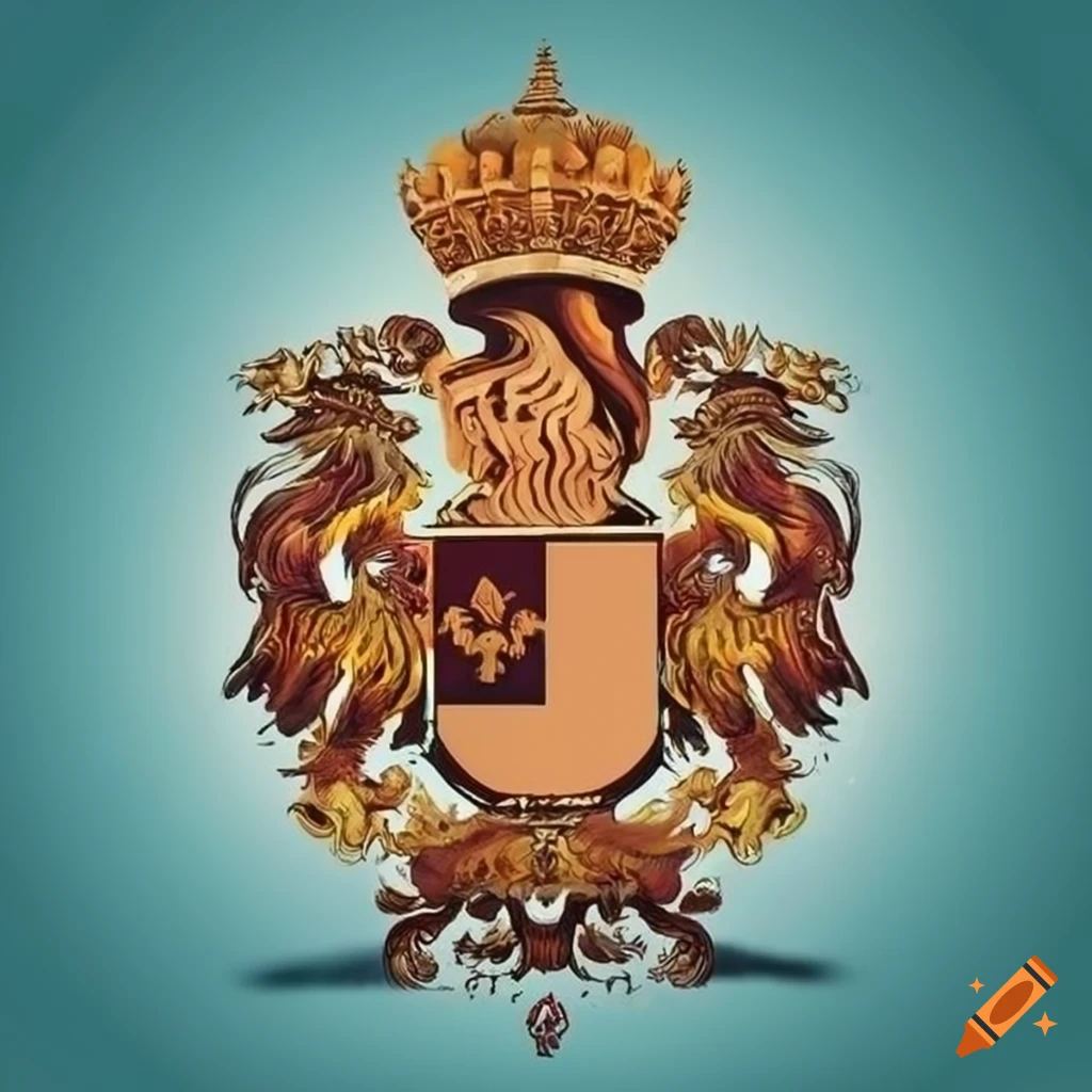 Illustrated family crest blending indian and christian architecture ...