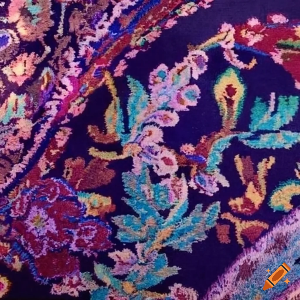 Iridescent Persian rug with rococo floral design on Craiyon