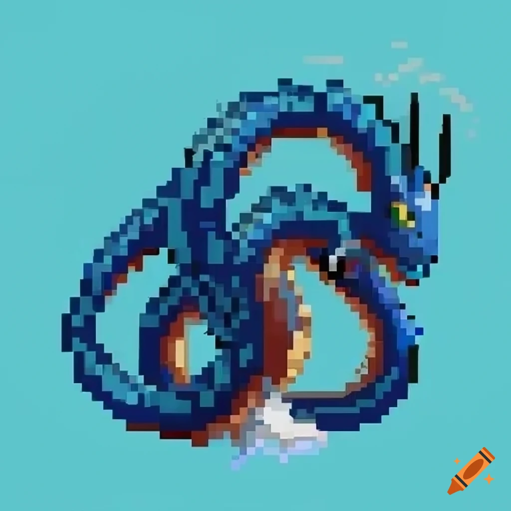 Pixel art of a cool blue serpent dragon on Craiyon