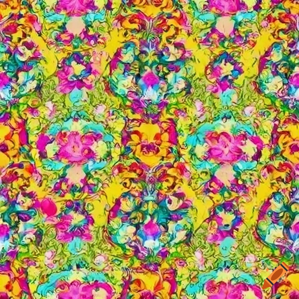 Colorful repeating floral pattern with intricate rococo flowers on Craiyon