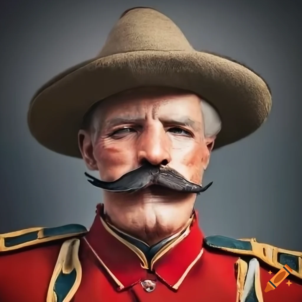 Close-up of a dramatic smoking canadian mountie with a mustache on Craiyon