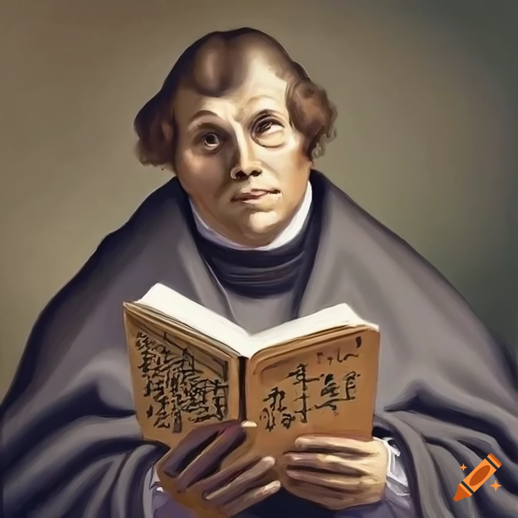 Martin luther reading a book in the style of a sun tzu calligraphy ...