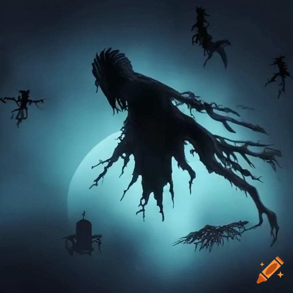 Dementor spirits flying in a graveyard on Craiyon
