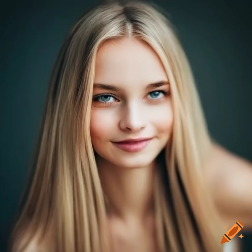 Beautiful blonde girl smiling at the camera on Craiyon