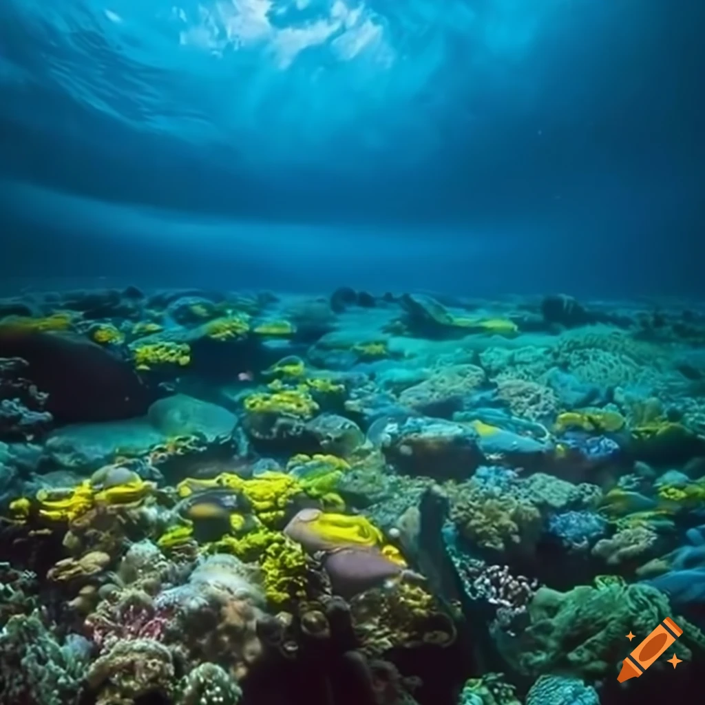 Intriguing deep underwater ocean ecosystem landscape on Craiyon