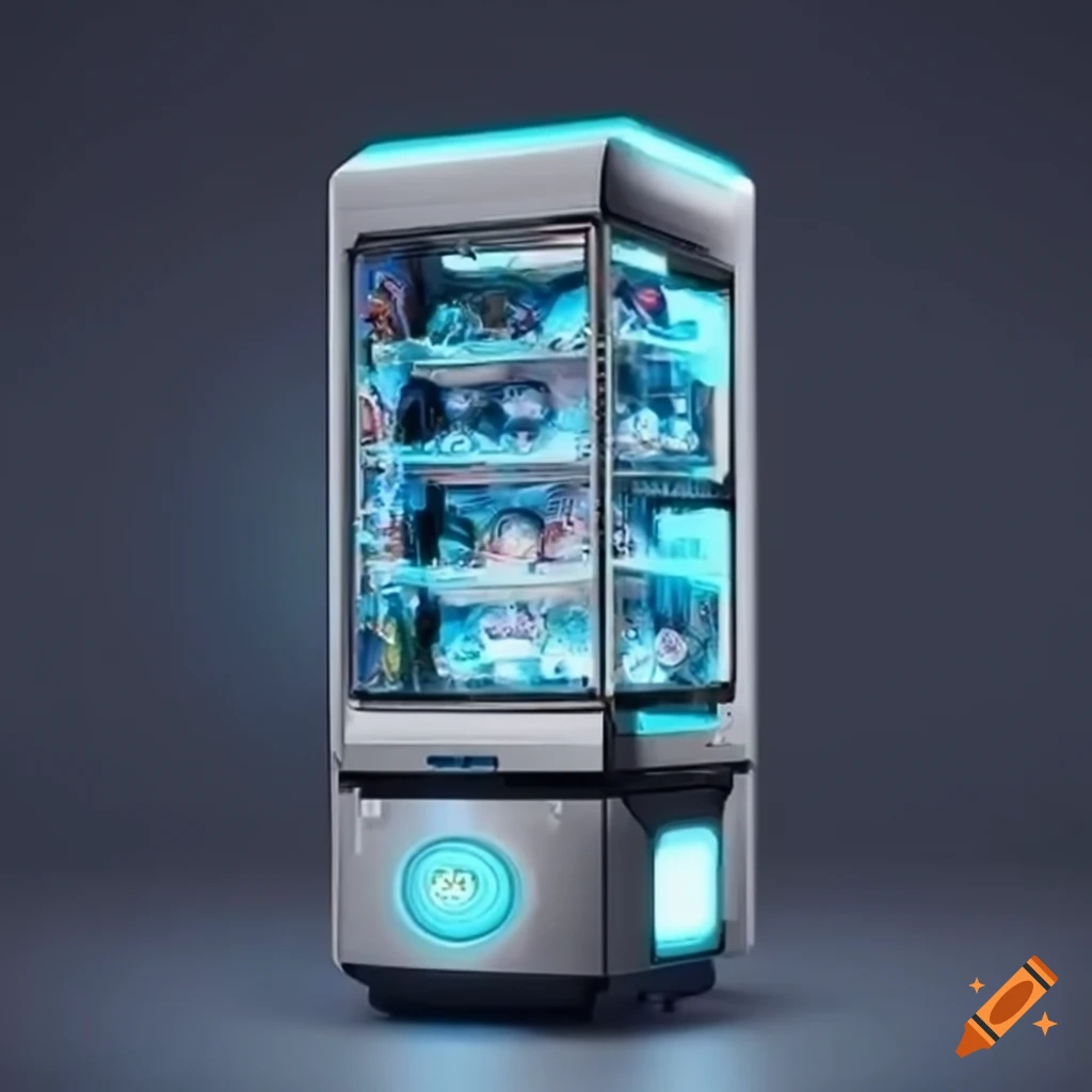 Futuristic robotic vending market machine selling essential products on ...