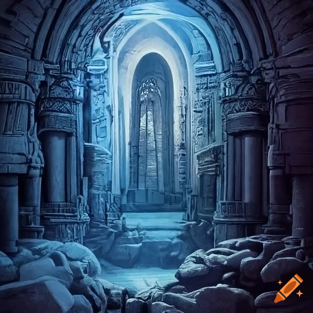 Graphic novel wall piece depicting ancient portals with stunning ...