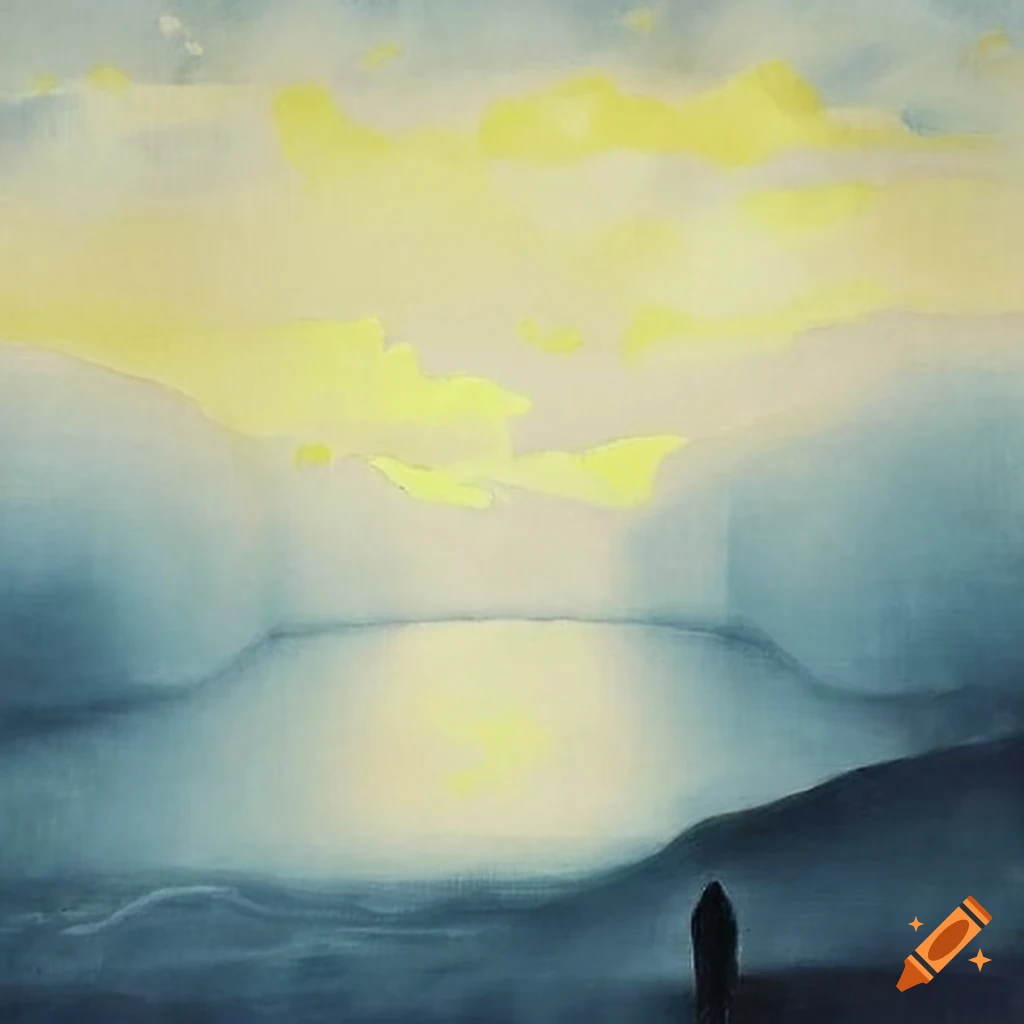 Watercolor landscape with white figure by rené magritte on Craiyon