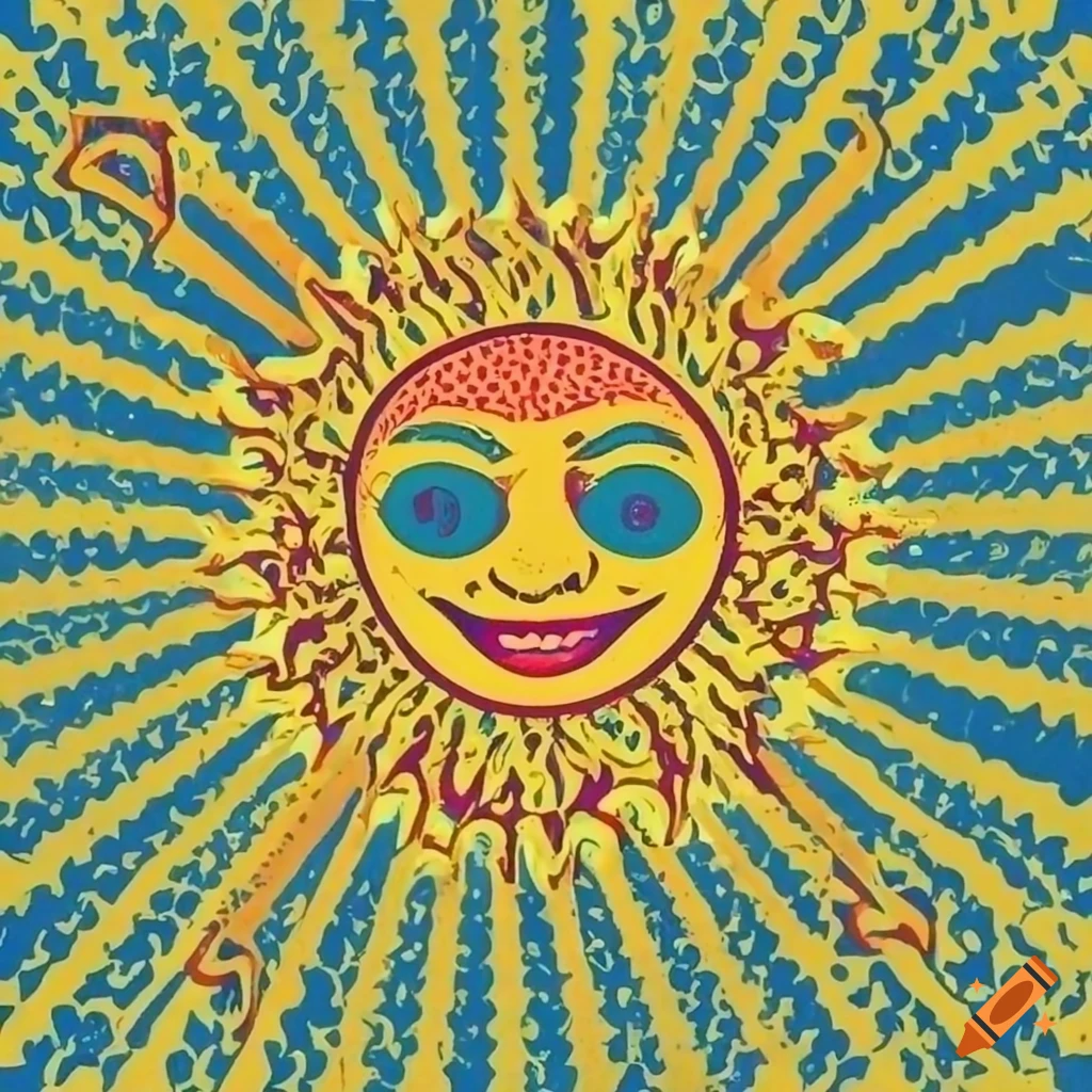 Vintage art deco smiling sun with wavy sunrays on Craiyon