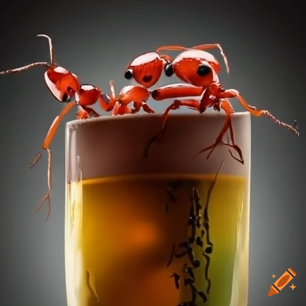 Red ants drinking a beer on Craiyon