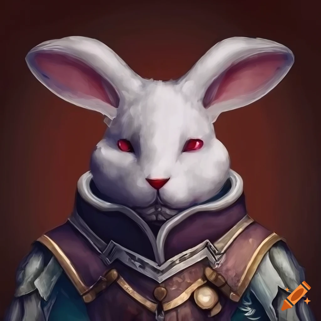 Albino rabbit cleric in leather armor in dark fantasy style on Craiyon