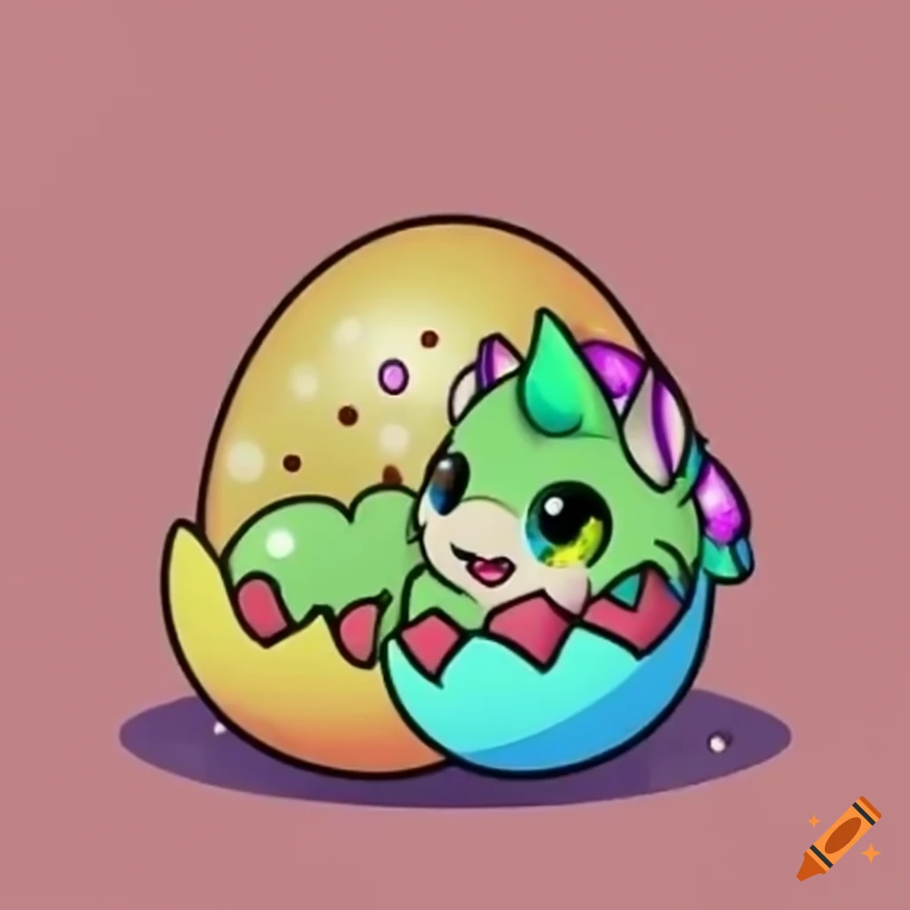 Cute fluffy baby elemental dragon hatching from an egg on Craiyon