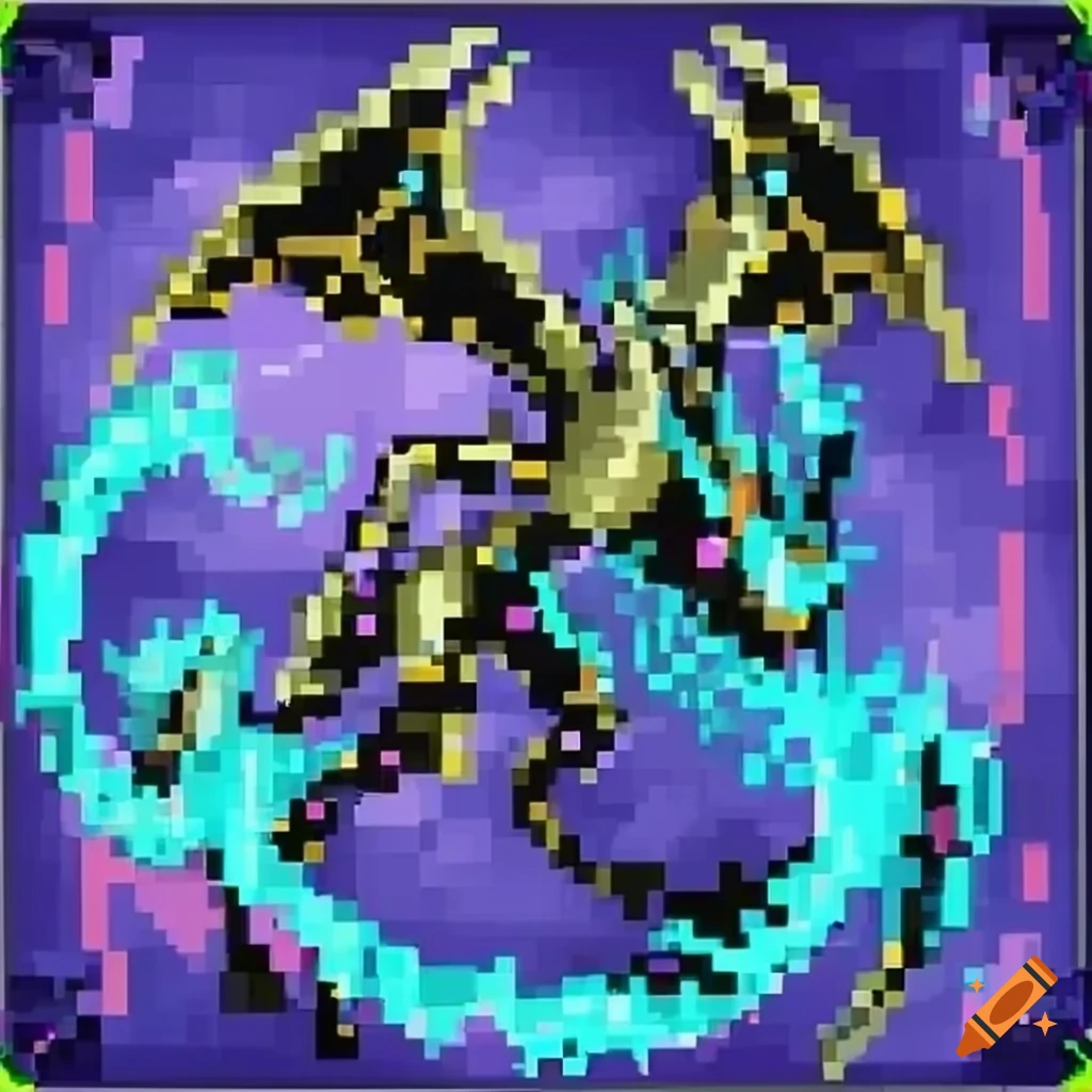Pixel art of yugioh spirit dragoon on Craiyon