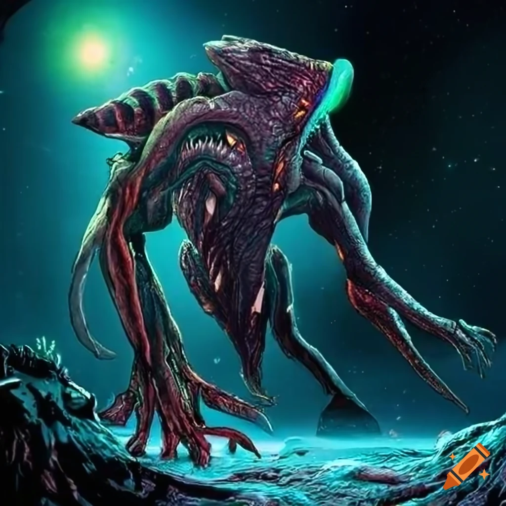 Extraterrestrial behemoth prowling the depths of an alien ocean on Craiyon