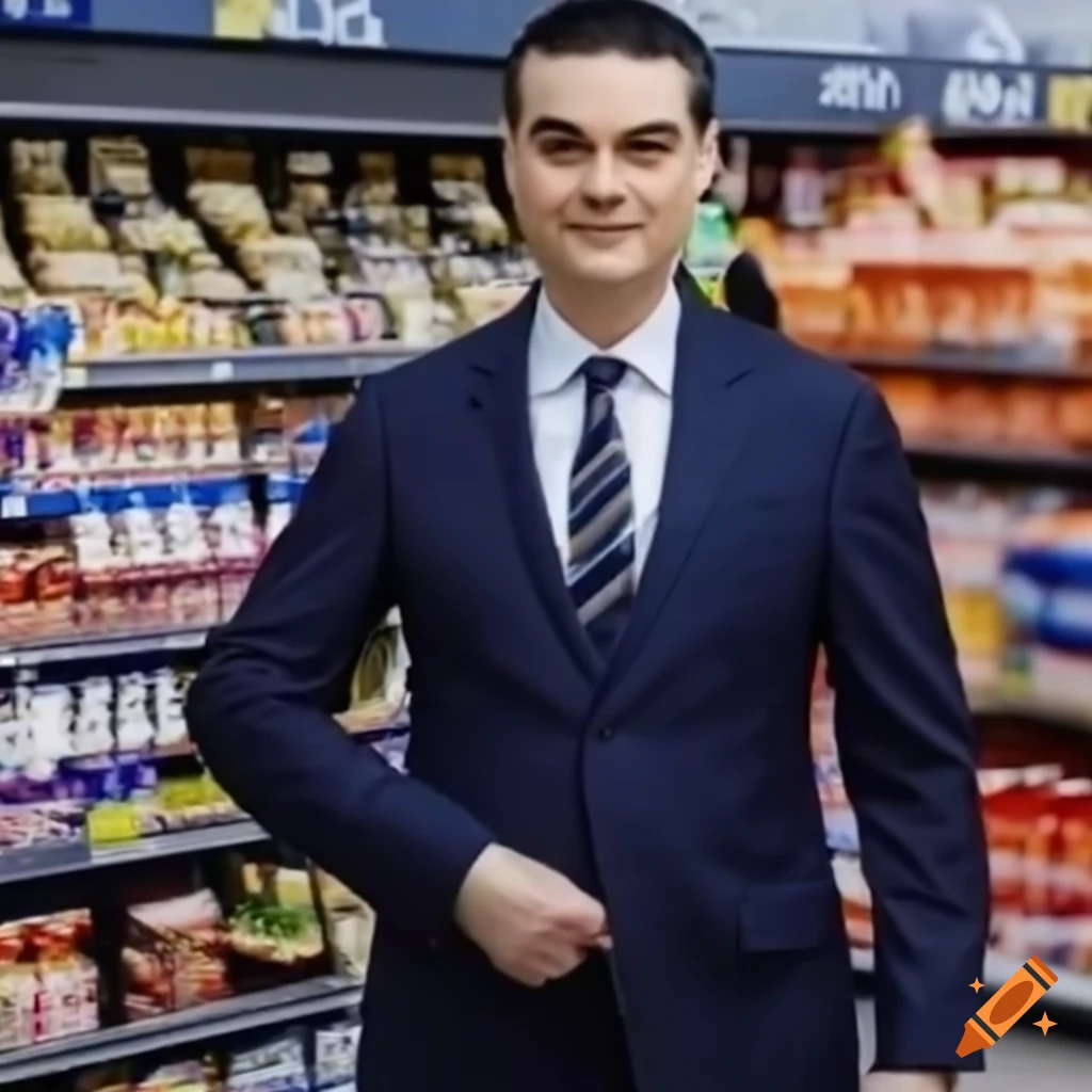 Ben shapiro in a suit in a convenience store on Craiyon
