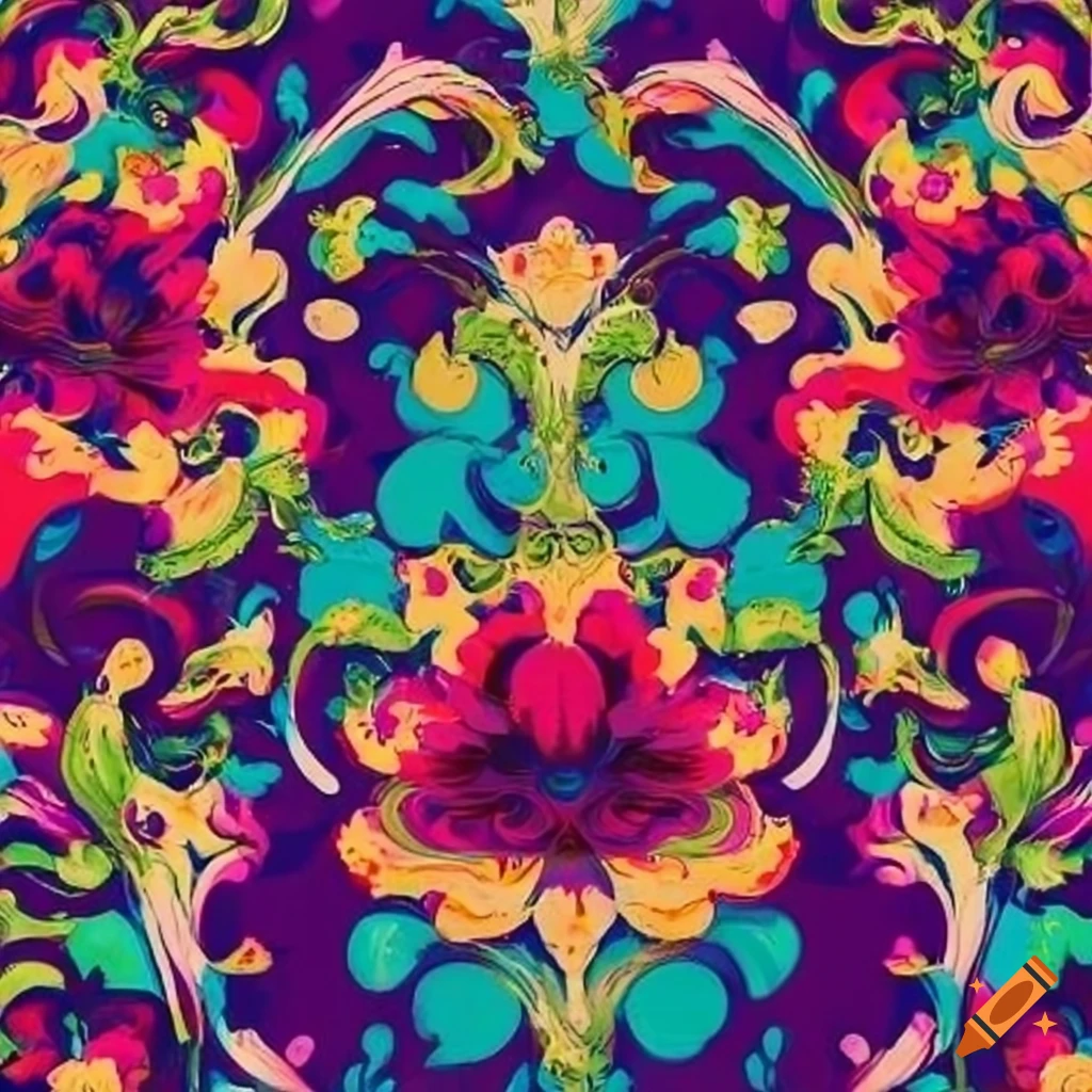 Colorful repeating intricate floral pattern in rococo style on Craiyon
