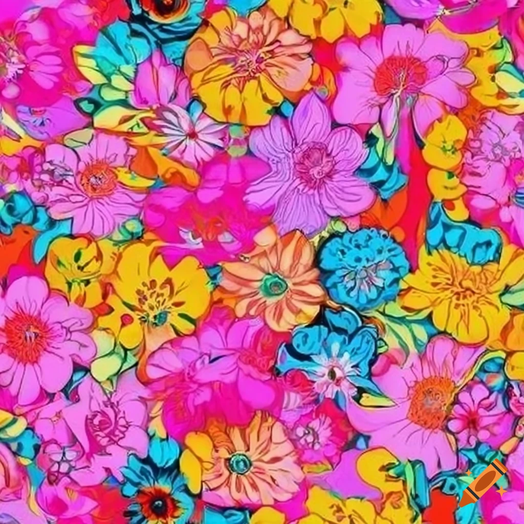 Intricate repeating floral pattern in colorful pop art style on Craiyon