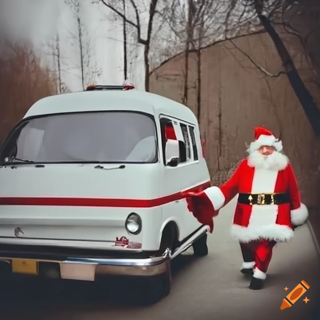 Santa claus driving a white van on Craiyon