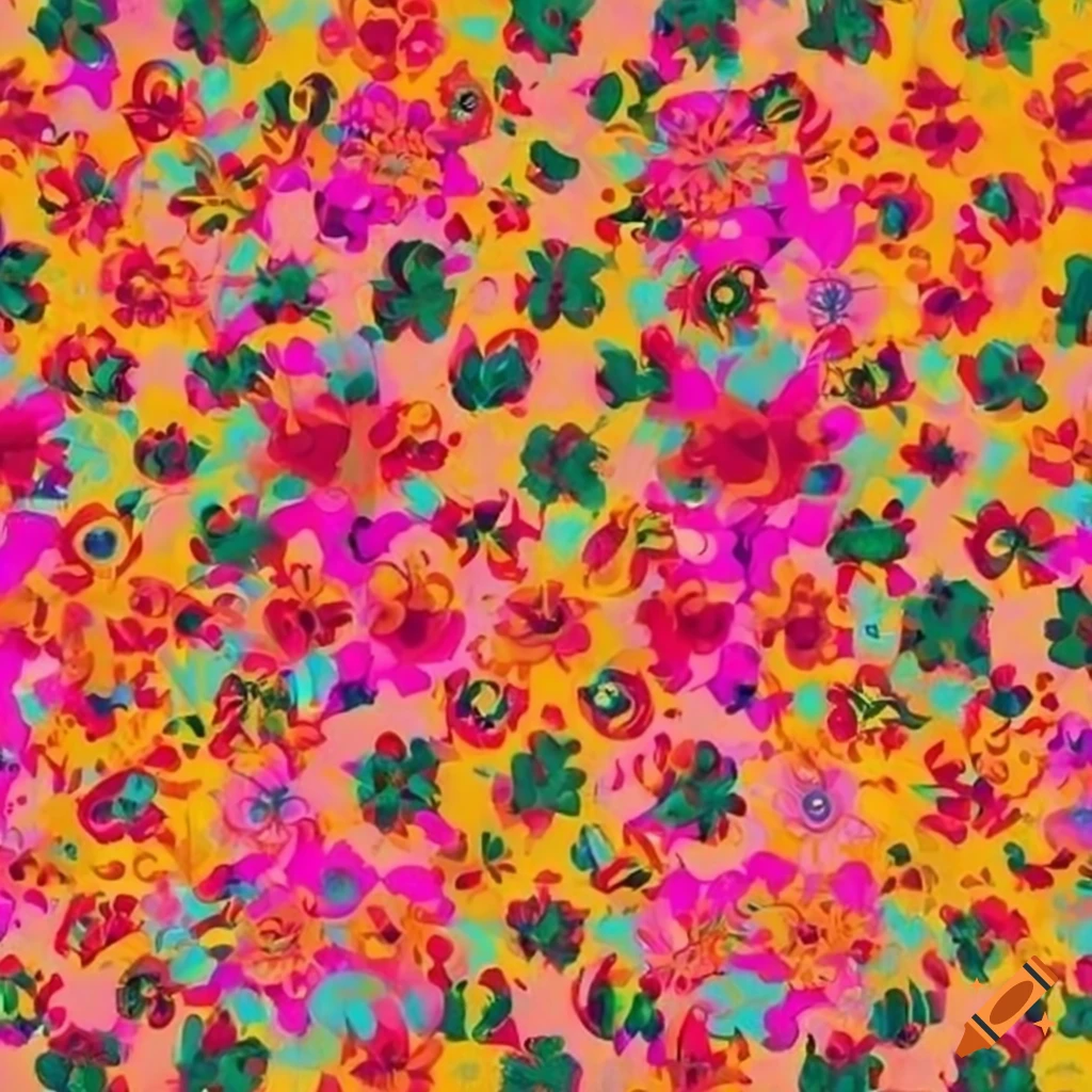 Intricate repeating floral pattern with colorful flowers in pop art ...
