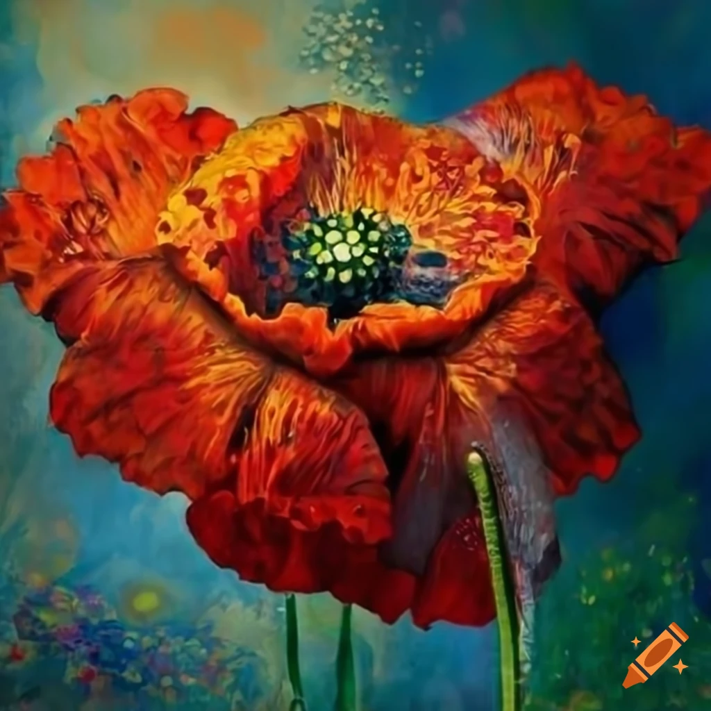 Stunning realistic poppy flowers painted by klimt on a white background ...