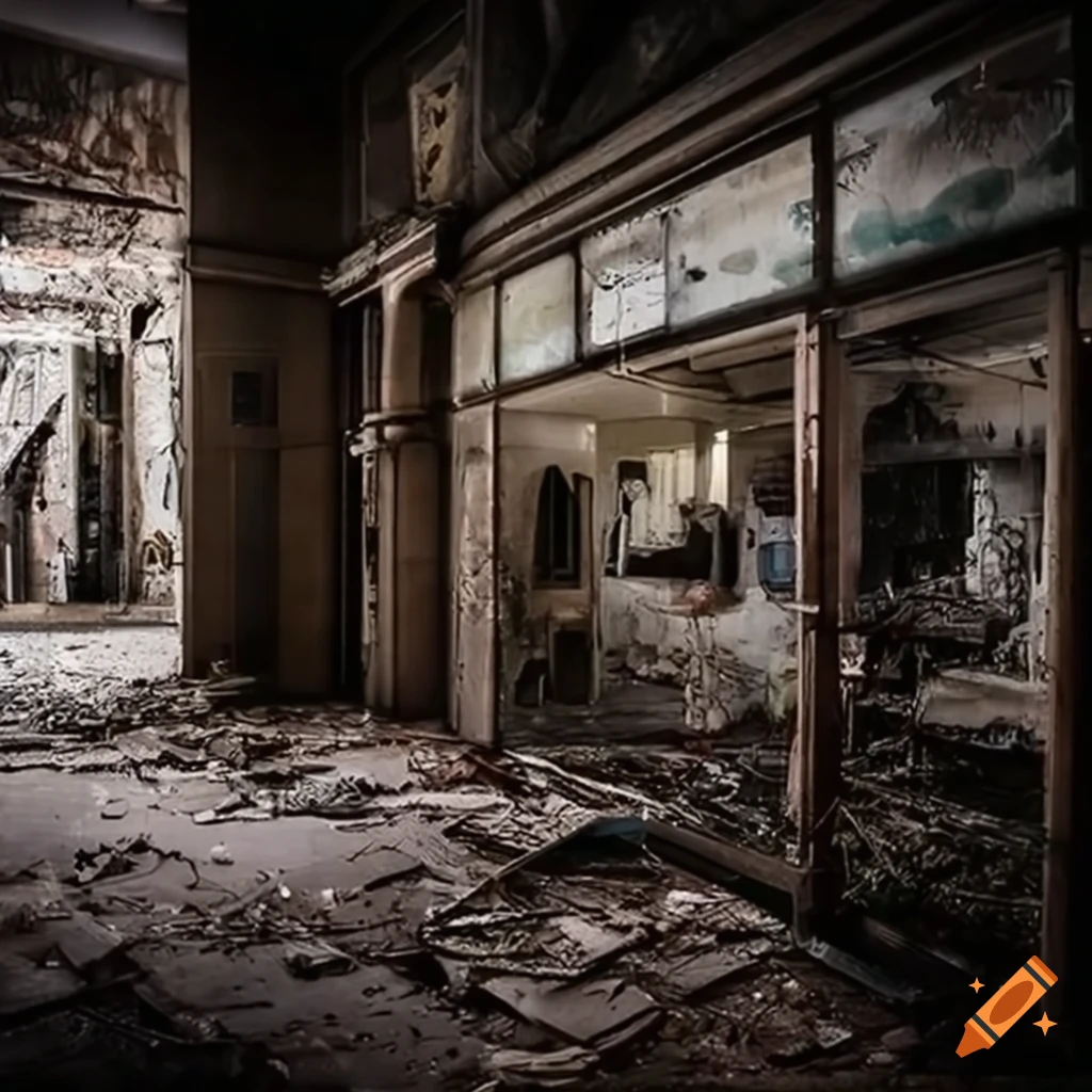 Abandoned shop in a post-apocalyptic mall on Craiyon