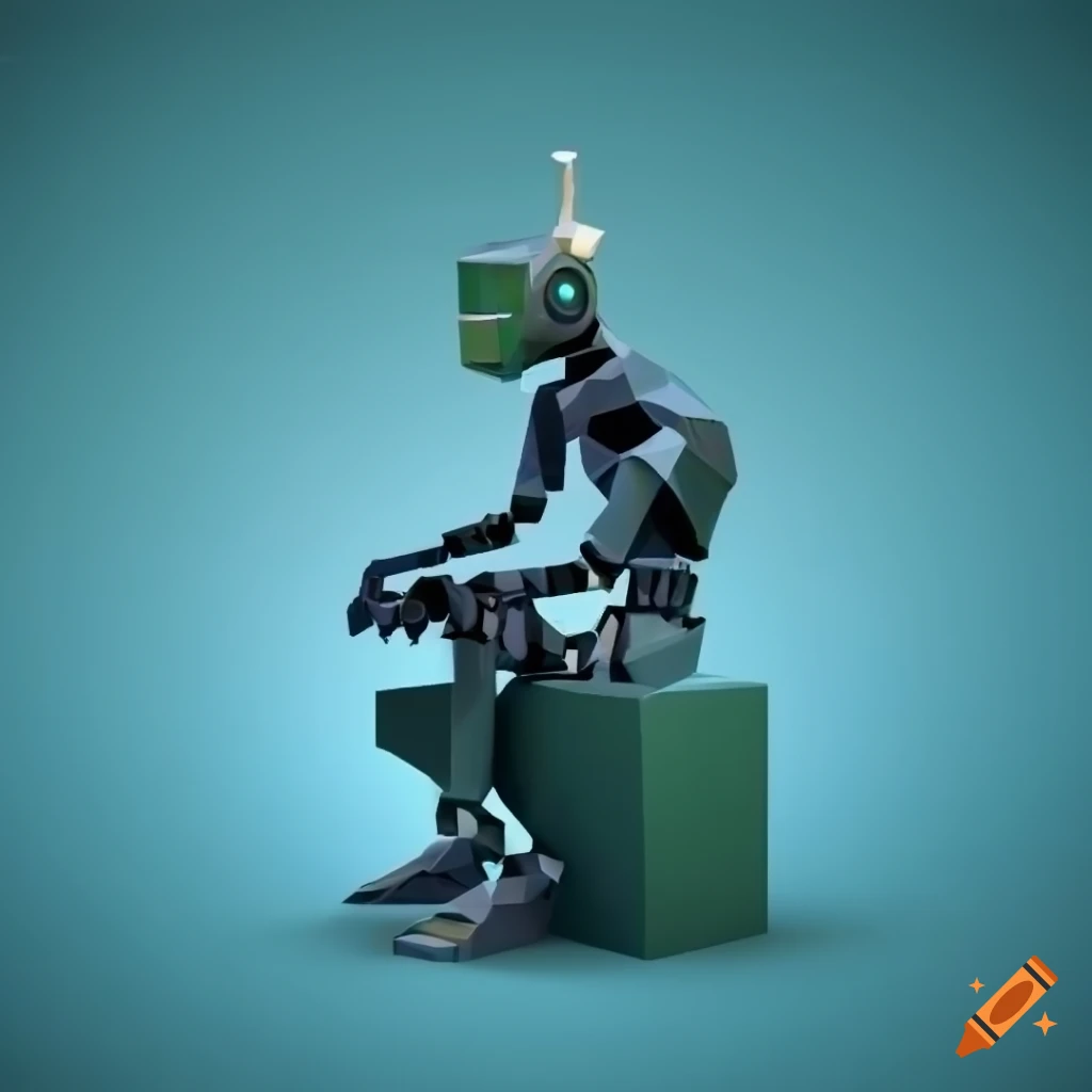 Low poly robot thinker on Craiyon
