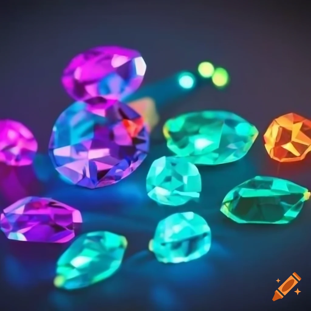 Glowing neon gemstones with futuristic facets on Craiyon