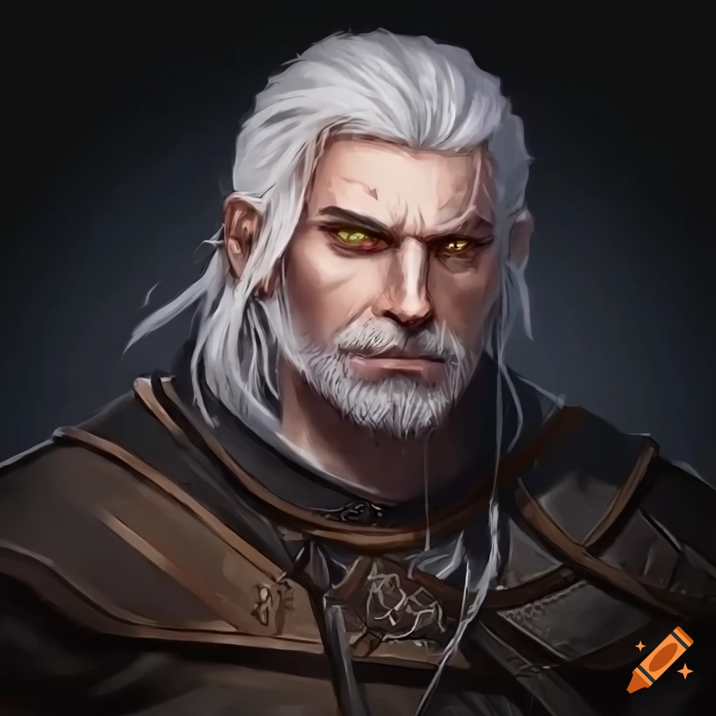 White-haired witcher for male dnd campaign on Craiyon