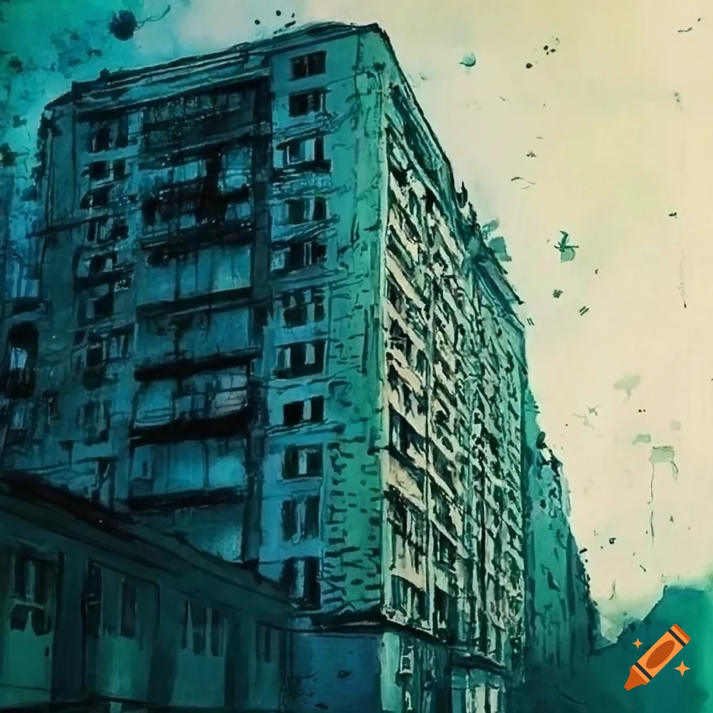 Soviet apartment block with a watercolor aesthetic in russia on Craiyon