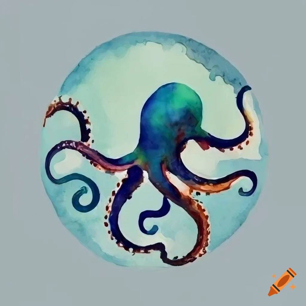 Watercolor octopus round logo in aesthetic style on Craiyon